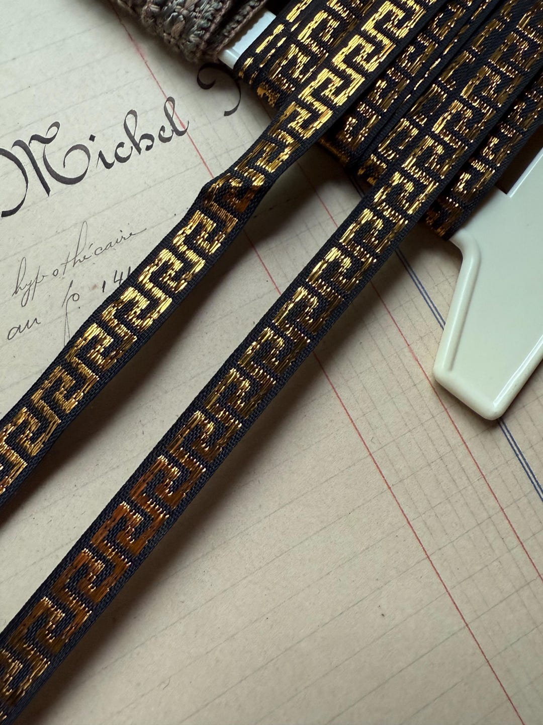 1 Yard Vintage Black & Gold Greek Key Metallic Ribbon Trim - 7/16 ...