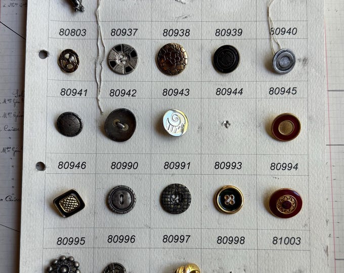 Authentic Vintage French Button Sampler Card - Metal Buttons From ...