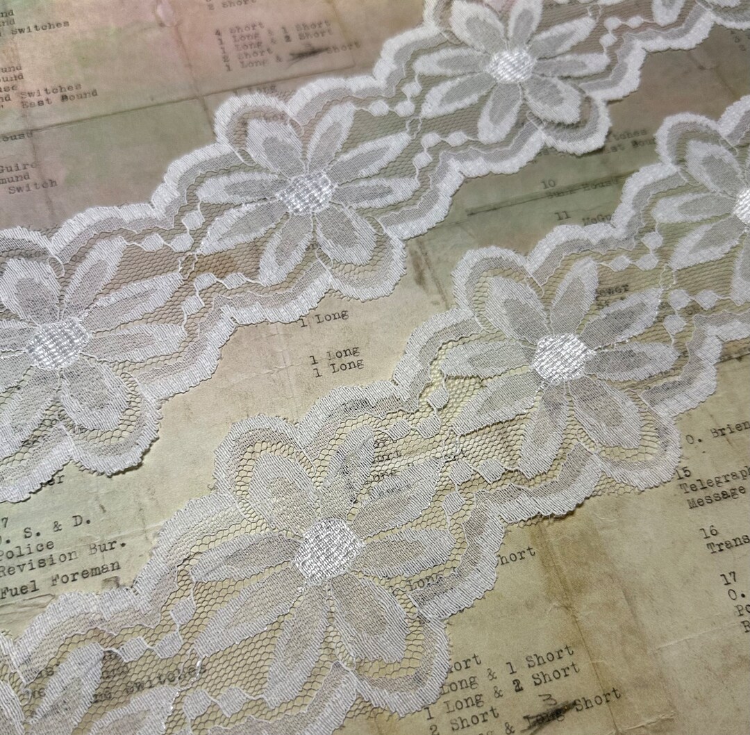 Vintage White Sheer Floral Lace Trim - 1 Yard - 3 1/2” Width - Shimmery ...