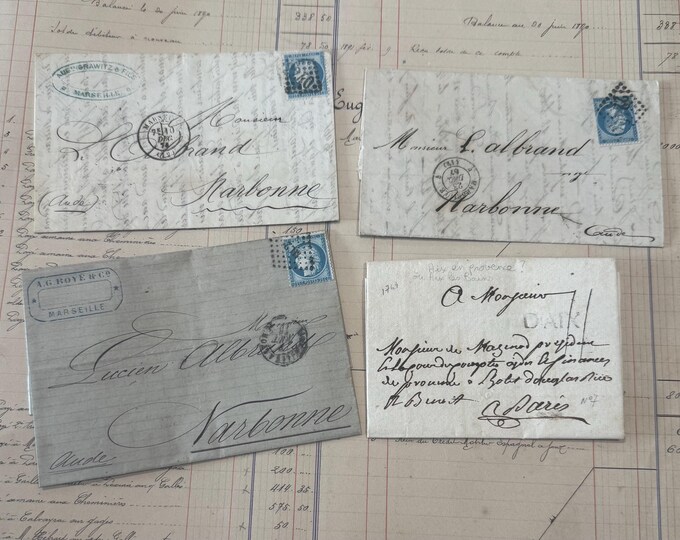 FOUR Authentic Antique French Handwritten Folded Ledgers/letters ...