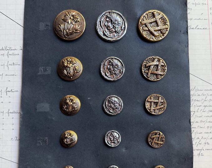 Authentic Vintage French Button Sampler Card - Metal Shank Buttons From ...