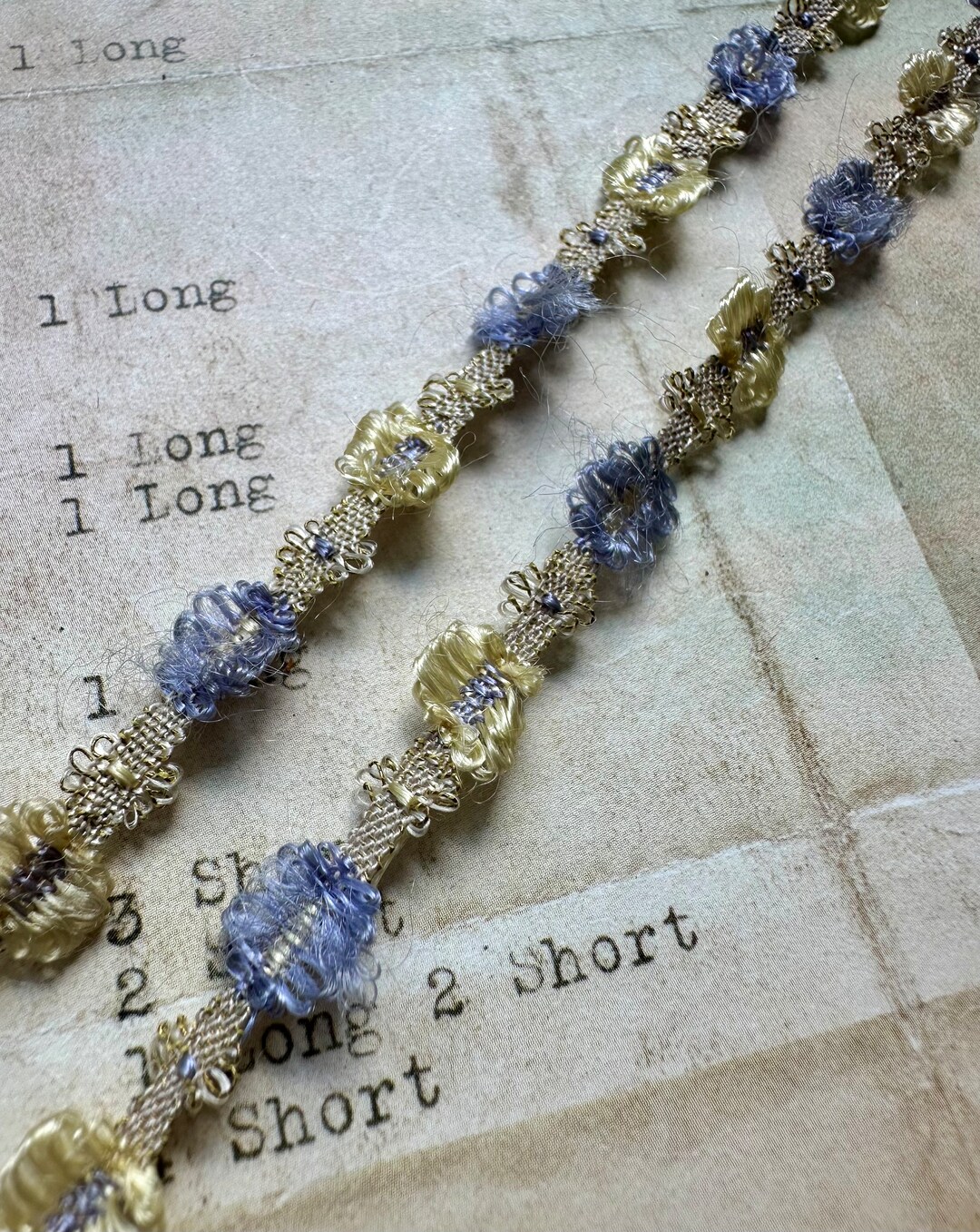 Rare Antique Metallic Flower Trim - Periwinkle Blue Ribbonwork Silk ...