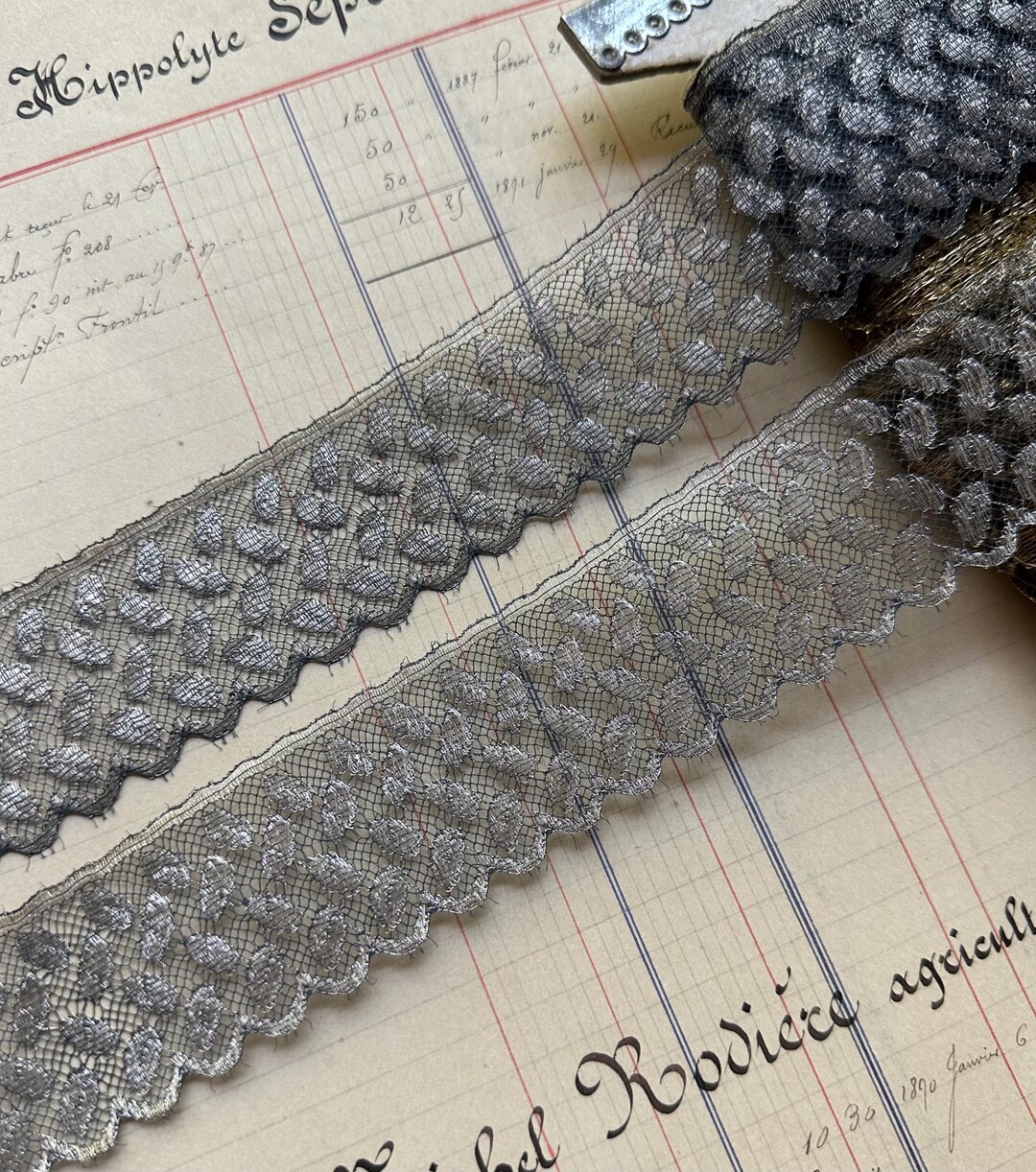 Rare Antique Metallic Trim - Silver Tinsel Metal Lace From 1920s - 1 1/ ...
