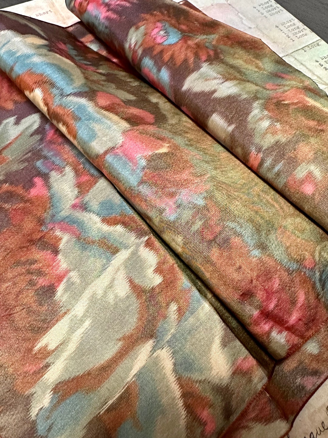 Antique Rare Vintage Watered Silk Floral Ikat Wide 8 3/4 Width - Over 1 ...