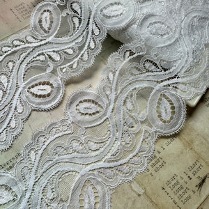 3 1/2” White Embroidered French Floral Lace - Made in France - Slight ...