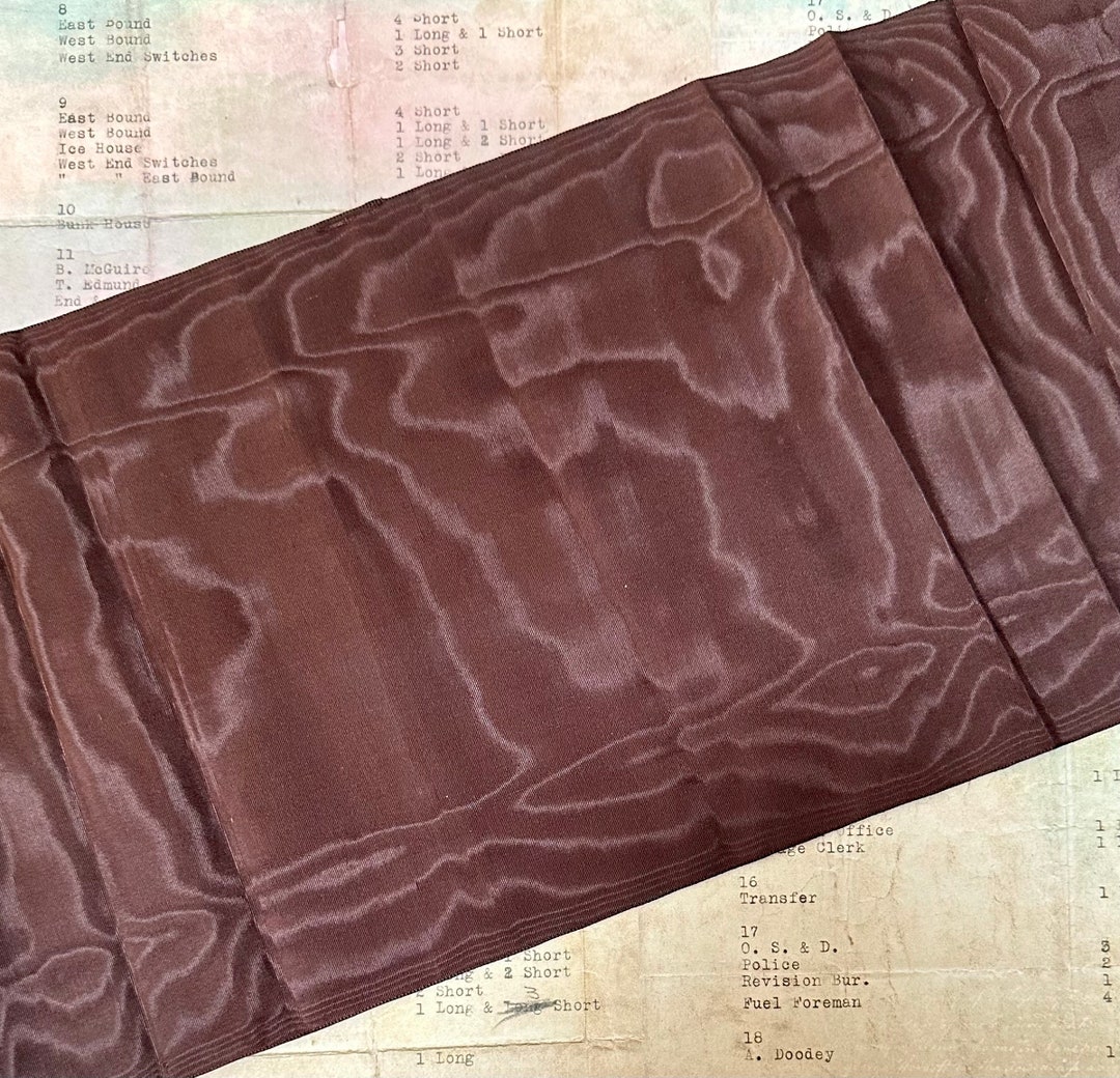 Antique Vintage Moire Watermark Watered Silk Chocolate Brown Wide 7 3/4 ...