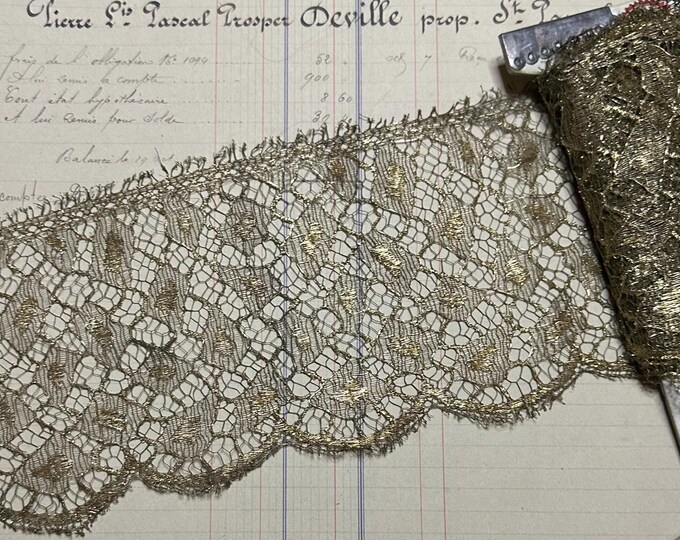 Rare Antique Metallic Trim - Old Gold Gorgeous Wide Tinsel Metal Lace ...