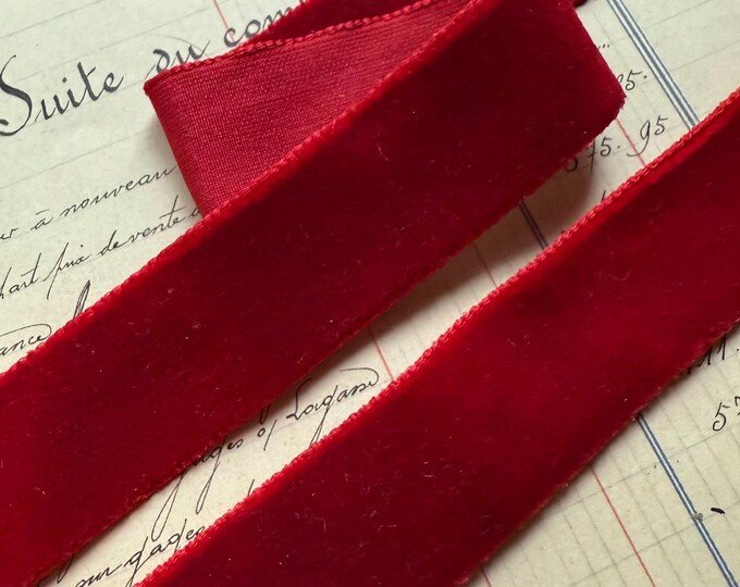 15/16” Vintage Ruby Red Woven Edge Velvet Ribbon - Made in Switzerland ...