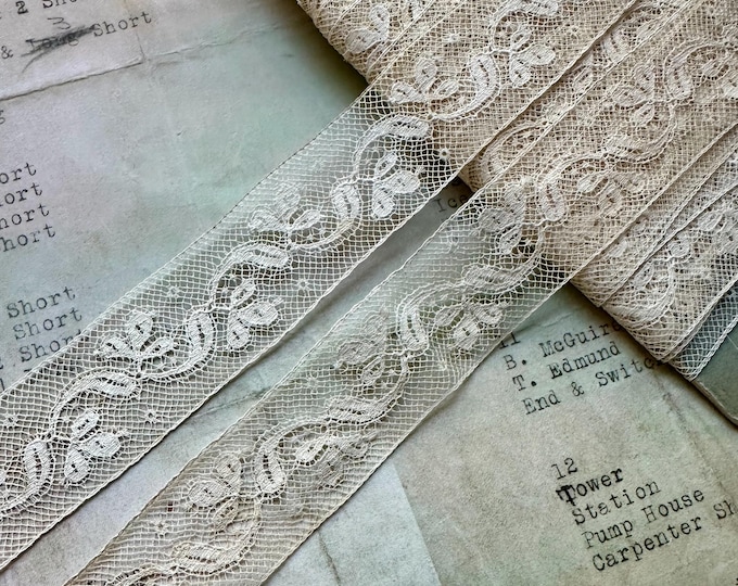 Antique Delicate 1” off White Stained French Lace - Made in France ...