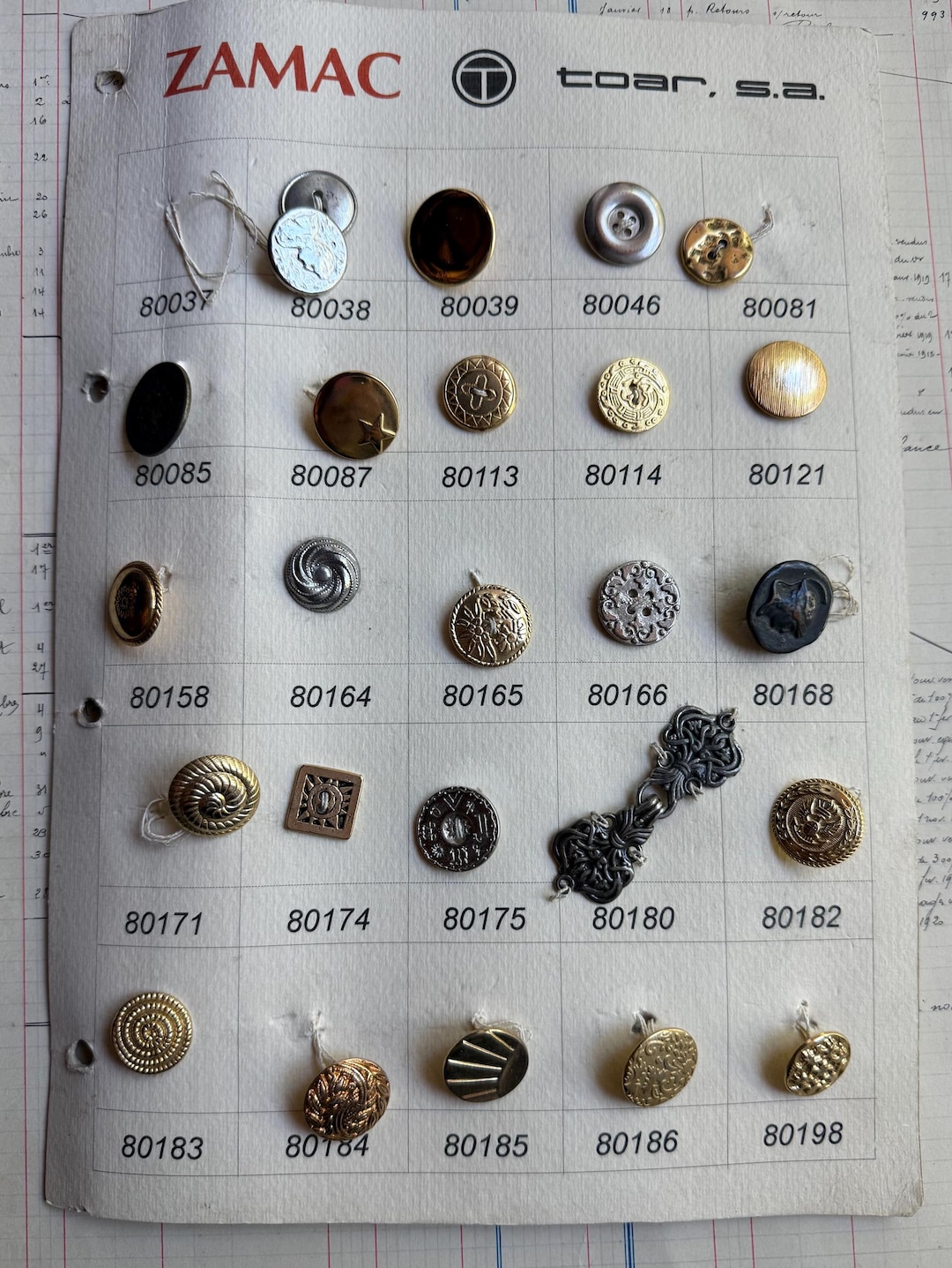 Authentic Vintage French Button Sampler Card - Metal Buttons From ...