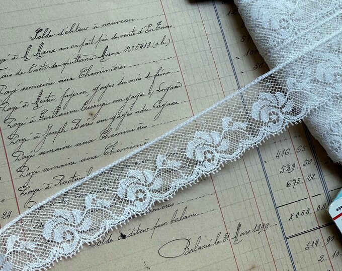 1 Yard Vintage French White Delicate Floral Lace Trim - 1 1/16” Width ...