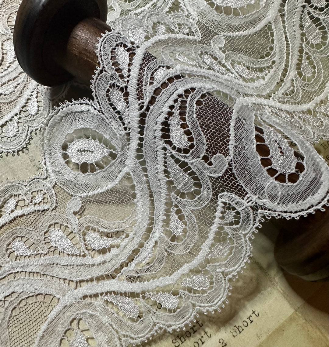 3 1/2” White Embroidered French Floral Lace - Made in France - Slight ...