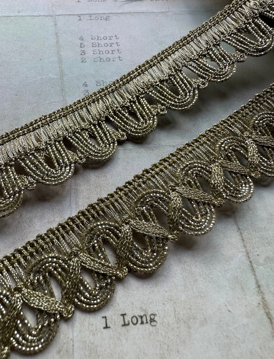 1” Vintage Metallic Gold Braid Trim - Metallic Wrapped Cotton - 1 Yard ...