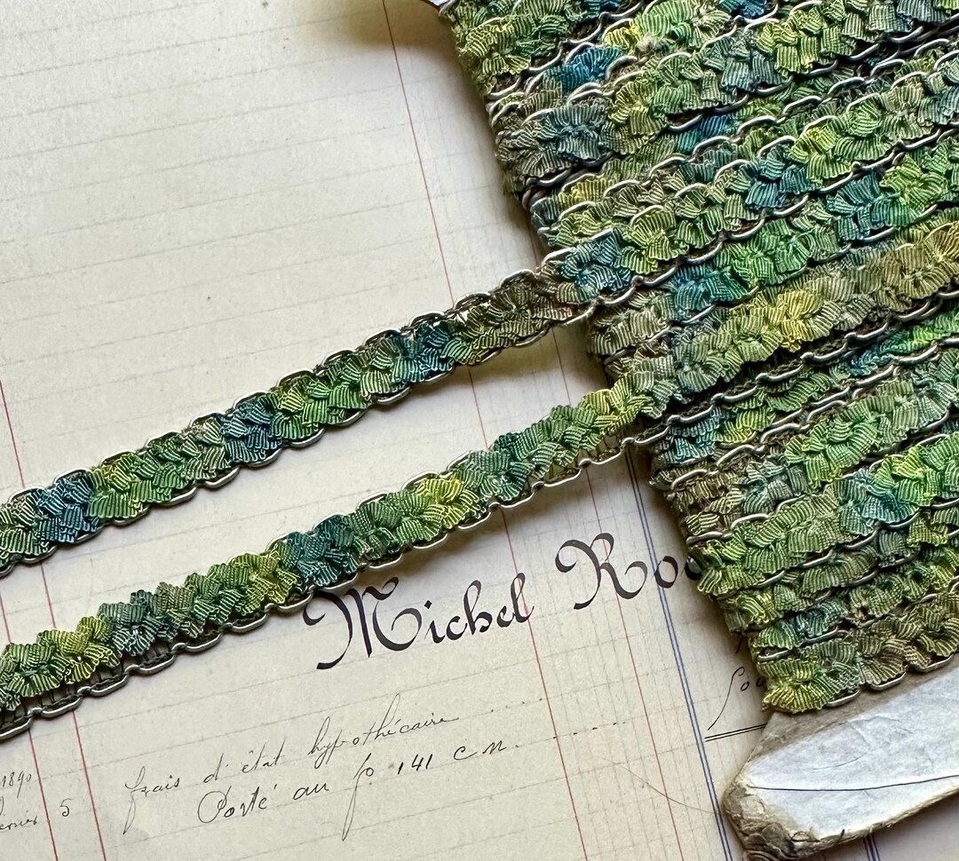 Rare Antique Metallic Trim - Ombré Blue Green Ribbon Gold Rayon ...