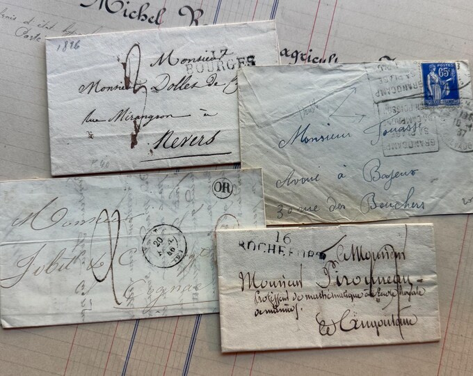 Set H Authentic Vintage French Tiny Envelopes and 2 Handwritten Letters ...