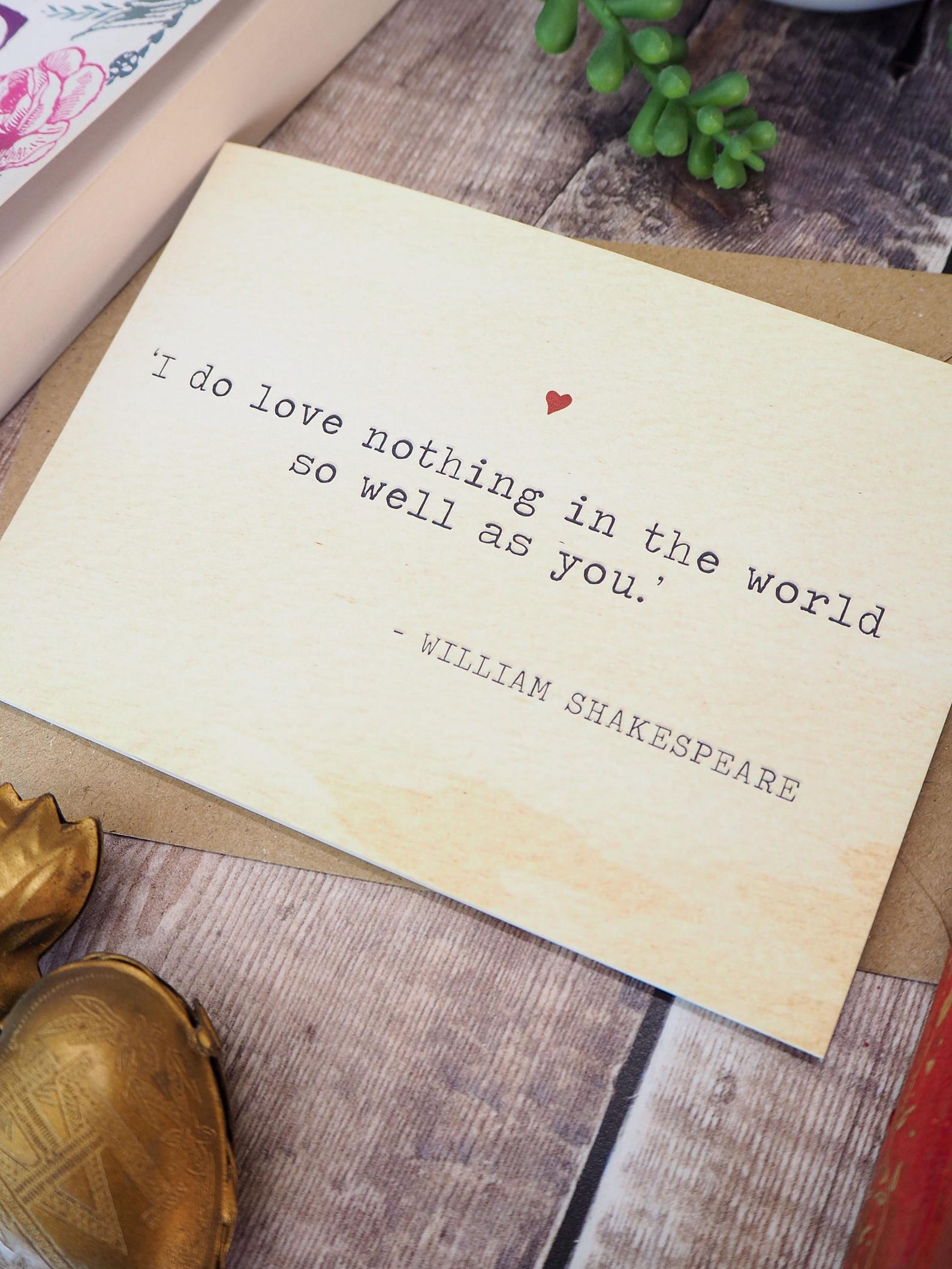 Literature Valentines Card Shakespeare Quote - Anniversary Card - Book ...