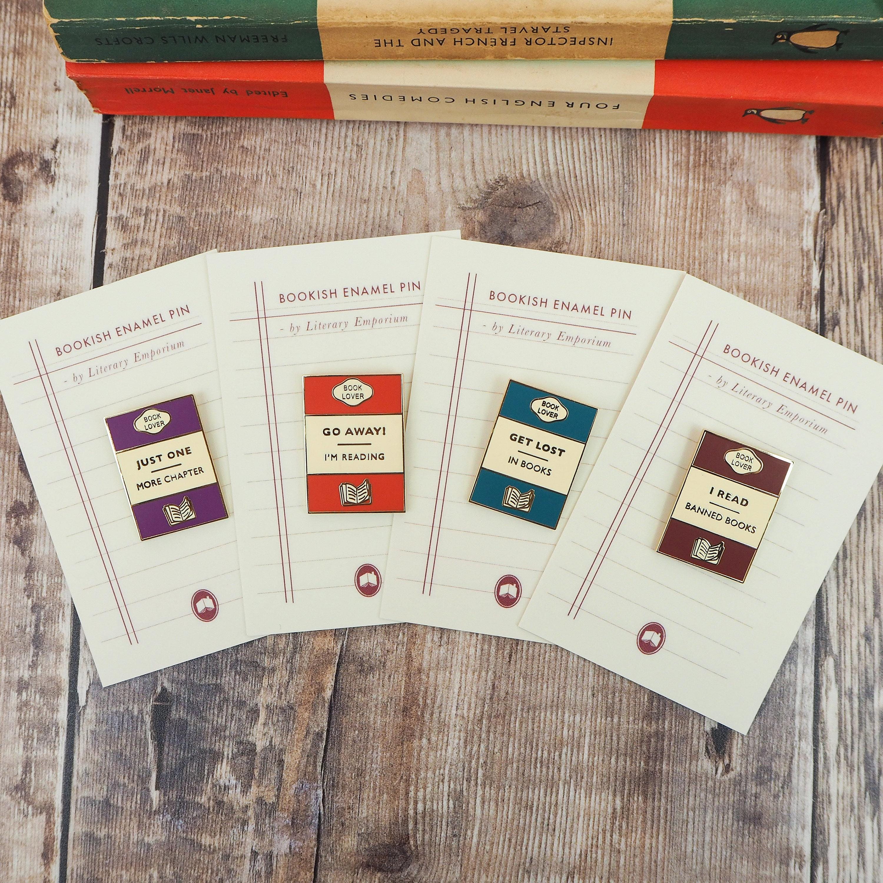 Book Lover Enamel Pin Badge Set - Set of Four Book Enamel Pins - Book ...