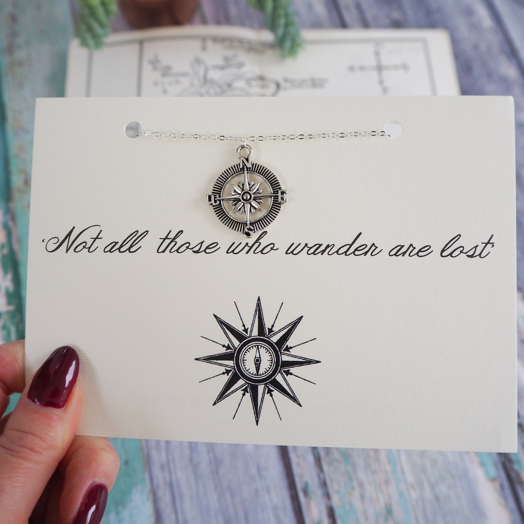 Not All Who Wander Compass Necklace Quote Jewellery Traveler Gift ...