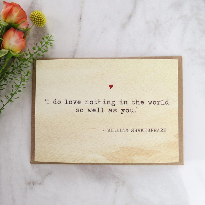 Literature Valentines Card Shakespeare Quote - Anniversary Card - Book ...