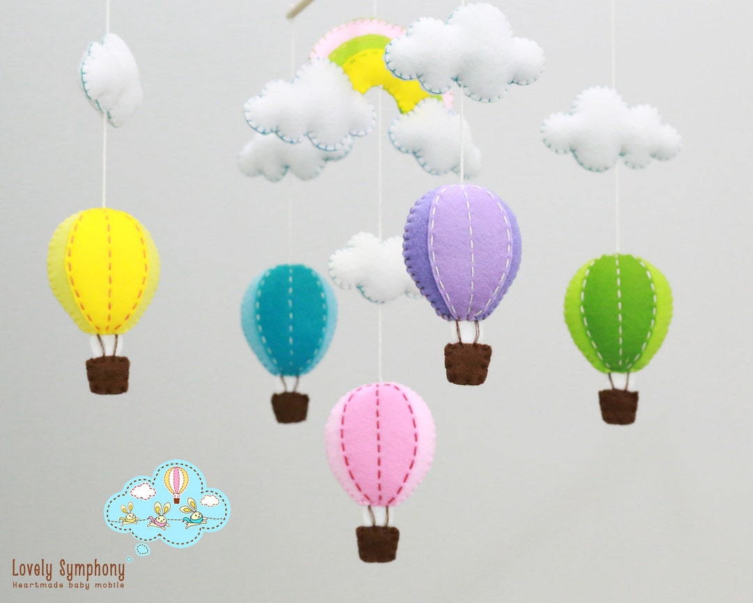 Pink Rainbow Hot Air Balloons Hanging Mobile - Balloons Baby Mobile ...