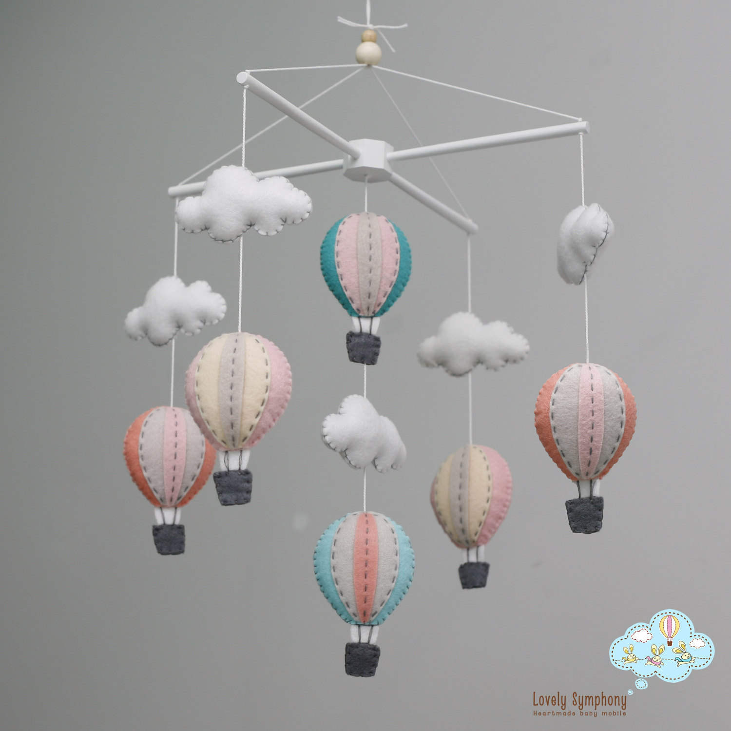 Pastel Living Coral Hot Air Balloons Baby Mobile - Baby Mobile - Peach ...
