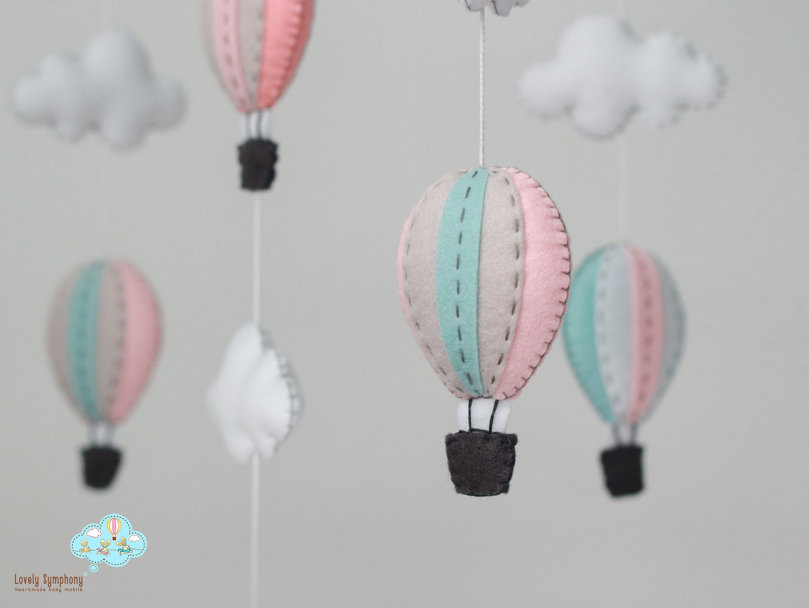 Pink, Light Blue Hot Air Balloons and Airplane Baby Mobile - Baby ...
