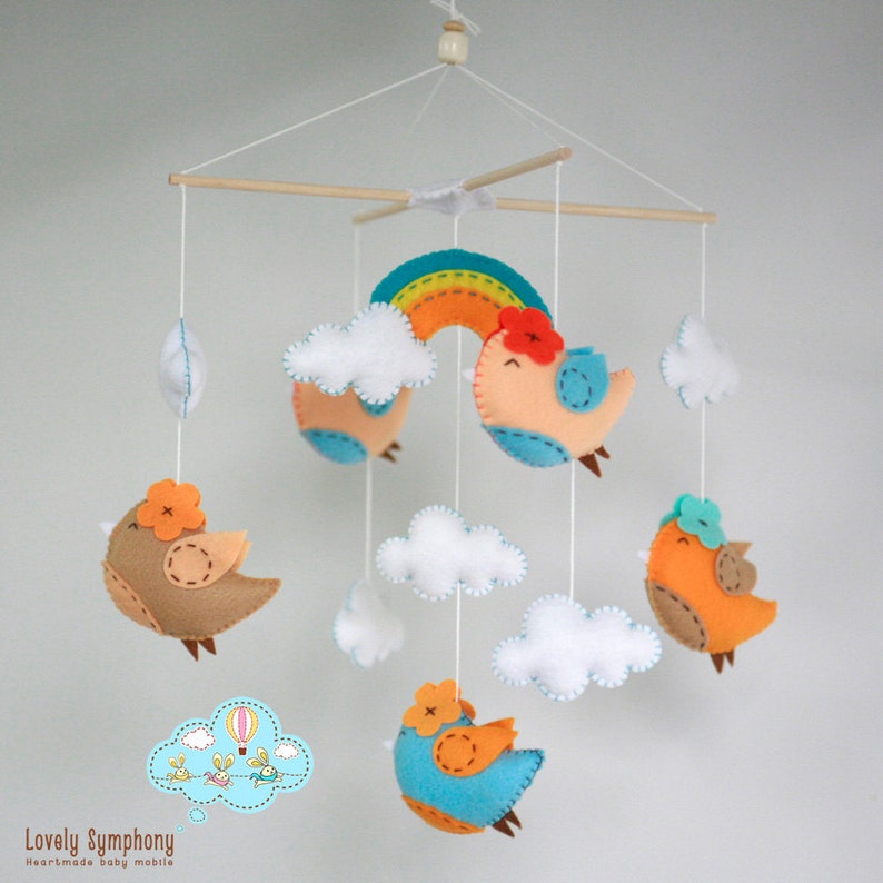 Handmade Bird Baby Crib Mobile, Rainbow Nursery Decor - Etsy