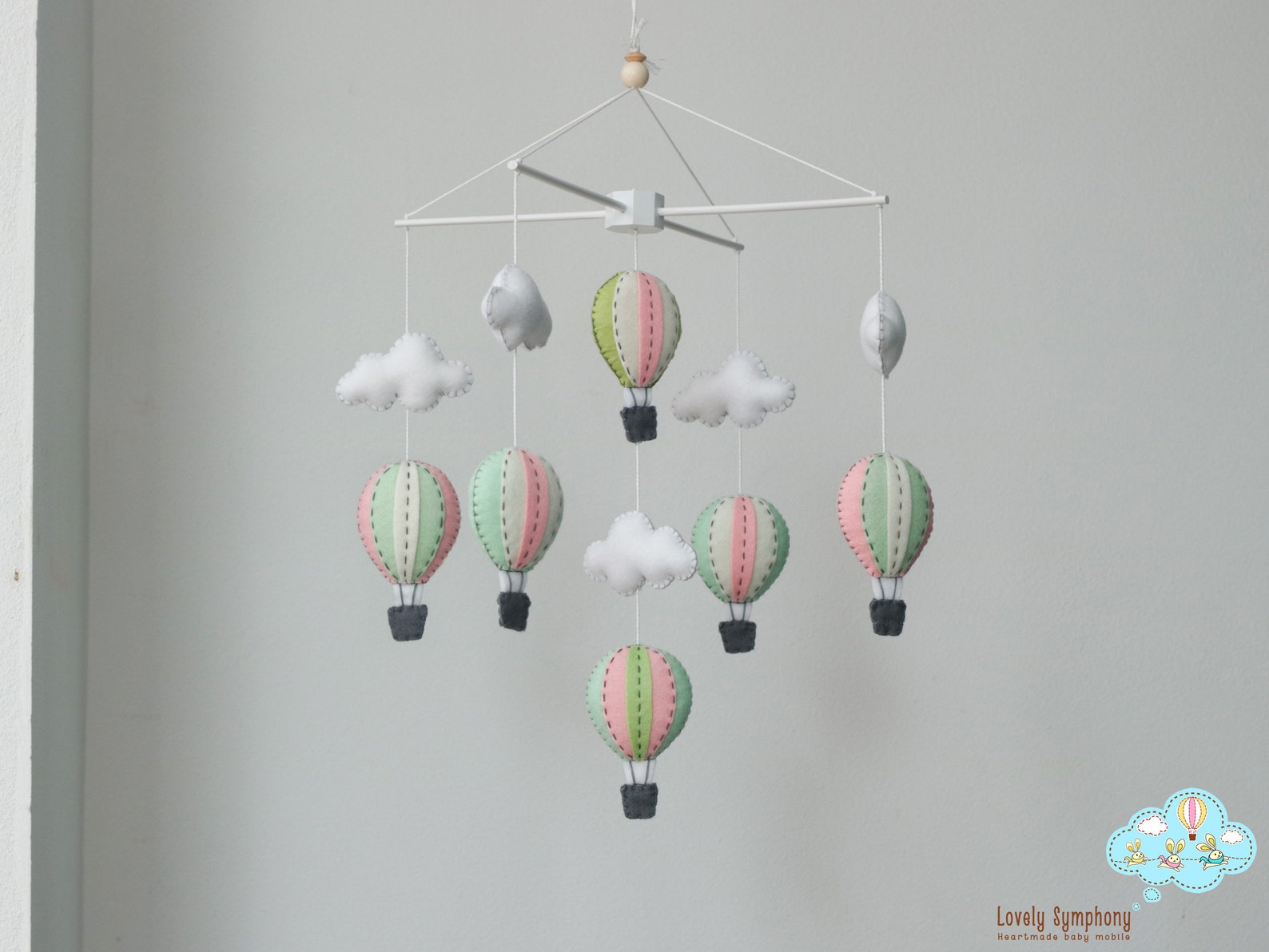 Handmade Hot Air Balloon Baby Mobile, Mint Green Pink Nursery Decor - Etsy