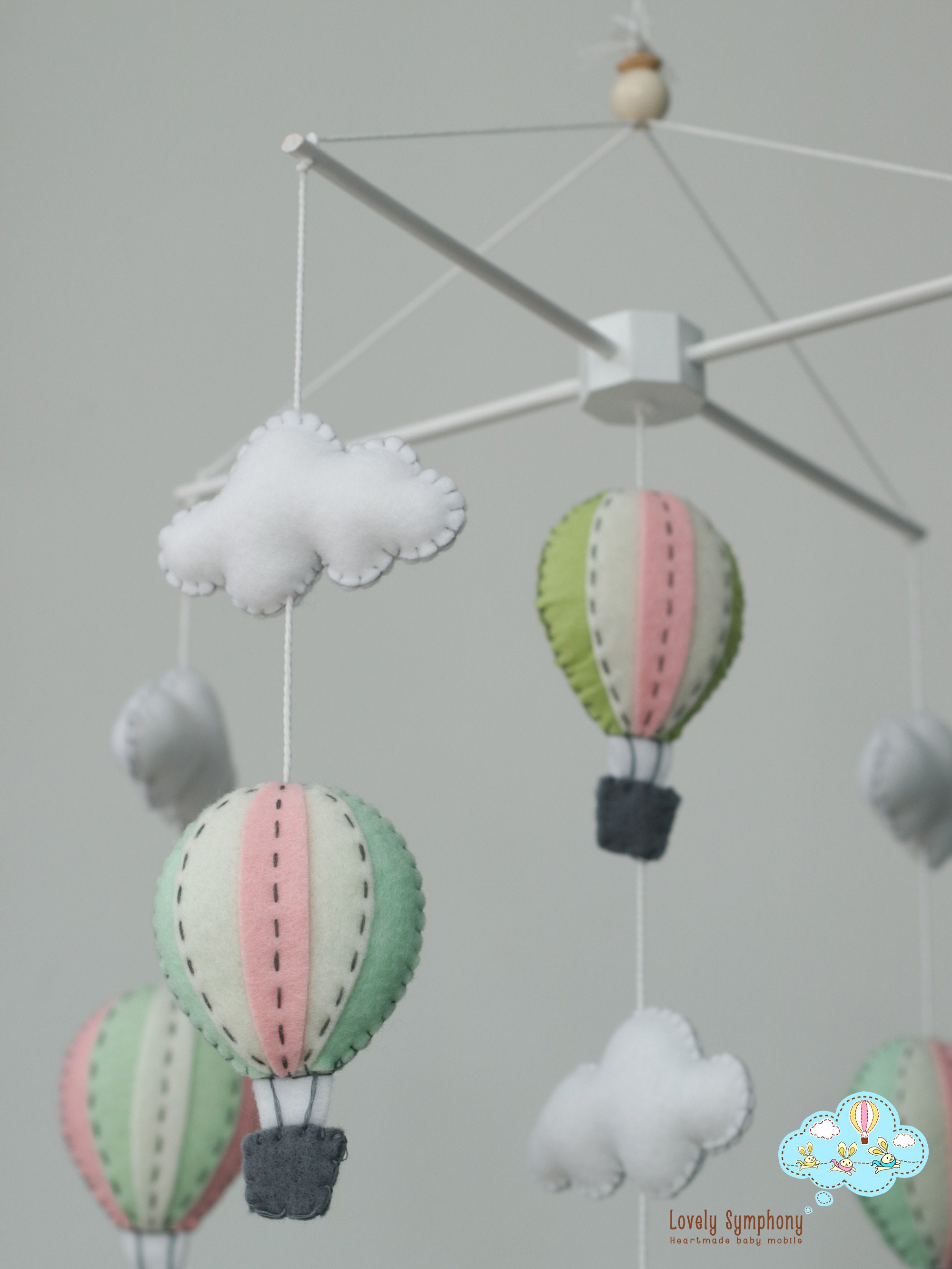 Mint green and pink baby mobile handmade baby mobile up in | Etsy