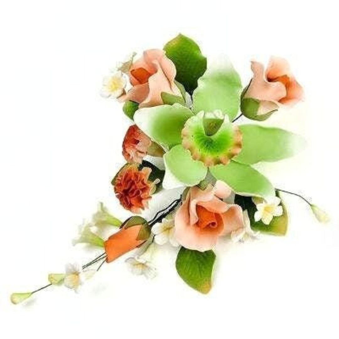 GUM PASTE FLOWER Spray, Cake Decoration, Cake, Dark Orange Roses ...