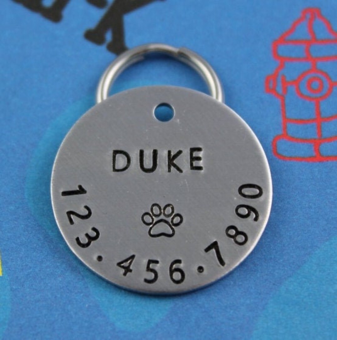 Simple Custom Dog Tag - Handstamped Pet Tag - Two Numbers Available - Etsy