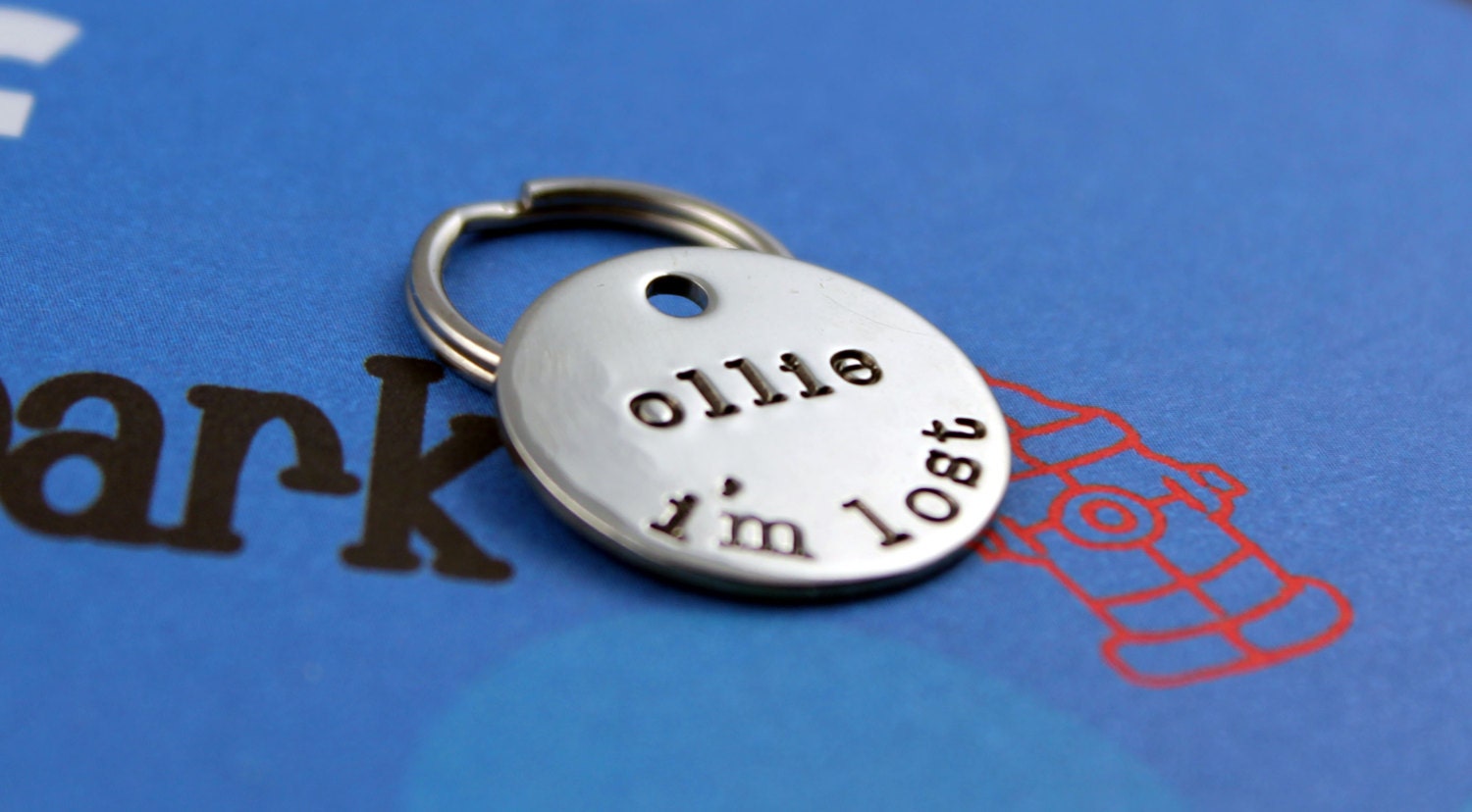 SMALL Dog or Cat Tag - Nickel Silver Custom Pet Tag - Hand-stamped Dog ...