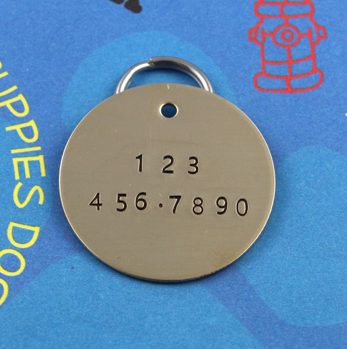 LARGE Dog Tag Personalized handstamped Pet Tag Hi My Name | Etsy