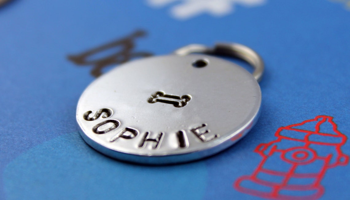 Custom Dog Tag - Metal Pet ID Tag - Hand Stamped Dog Name Tag ...