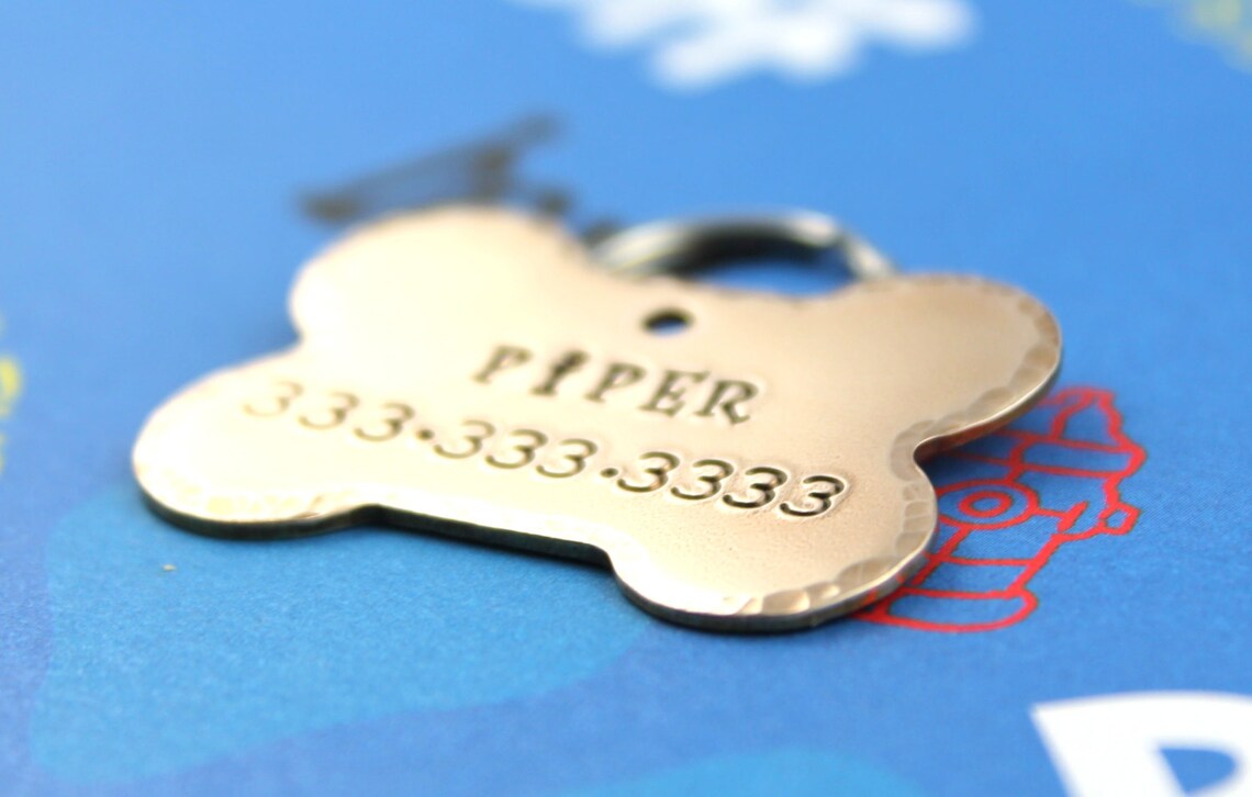 Personalized Bronze Dog Tag - Custom Hand Stamped Pet Tag - Dog Bone ...