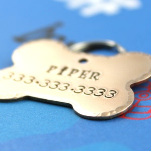 Personalized Bronze Dog Tag - Custom Hand Stamped Pet Tag - Dog Bone ...