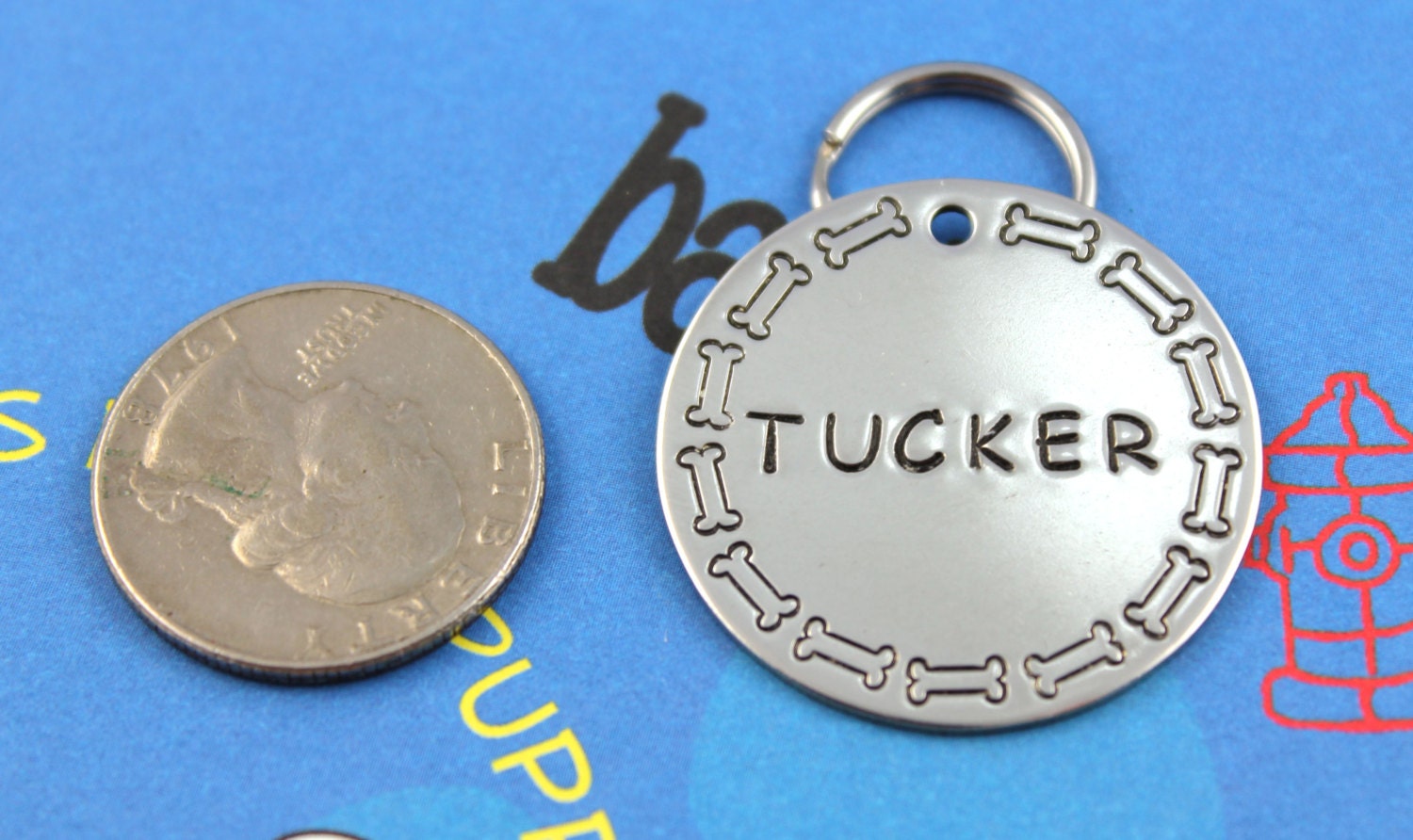 LARGE Dog Tag Nickel Silver Personalized Handstamped Pet Tag - Etsy