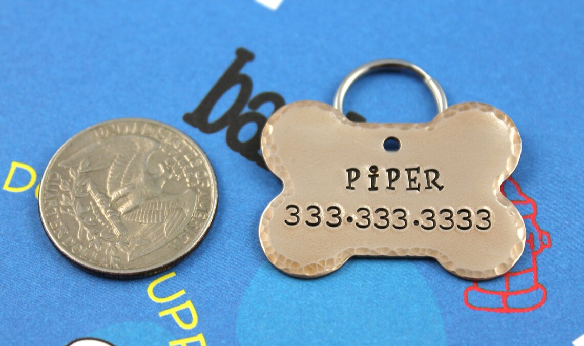 Personalized Bronze Dog Tag - Custom Hand Stamped Pet Tag - Dog Bone ...