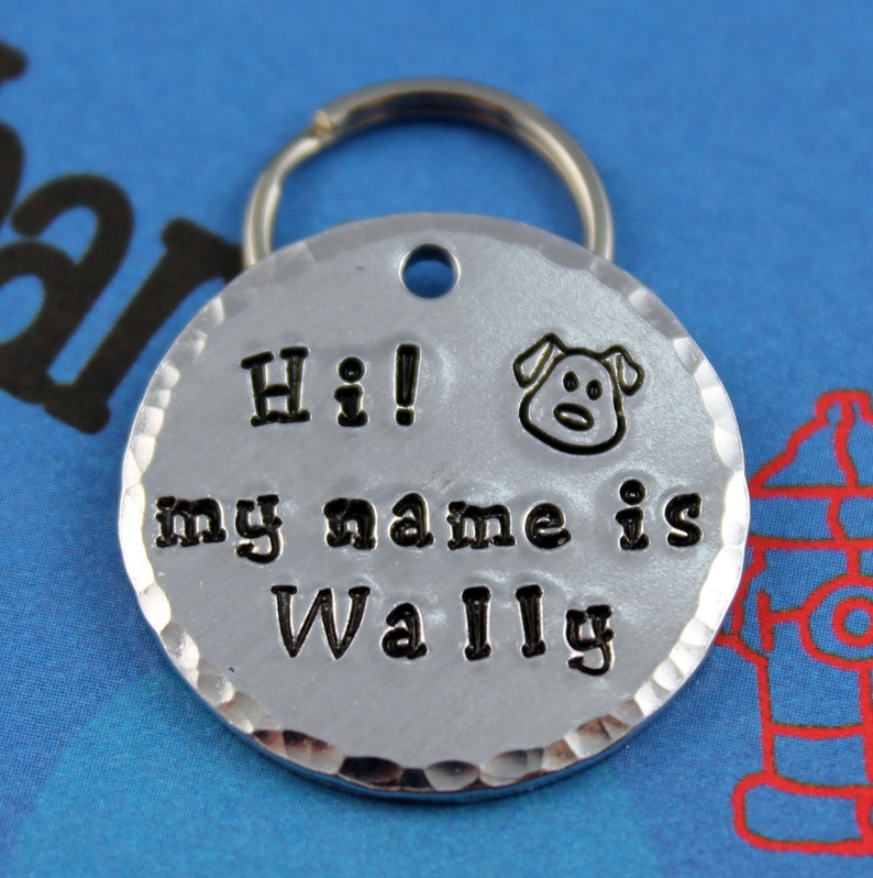 Handstamped Aluminum Pet ID Tag - Personalized Dog Name Tag - Custom ...