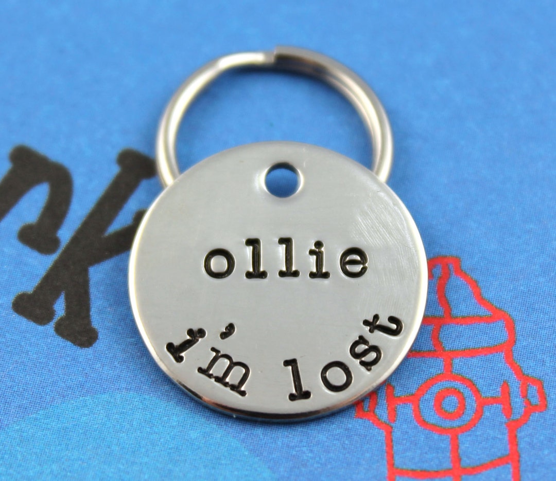 SMALL Dog or Cat Tag - Nickel Silver Custom Pet Tag - Hand-stamped Dog ...