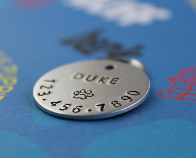 Simple Custom Dog Tag - Handstamped Pet Tag - Two Numbers Available - Etsy