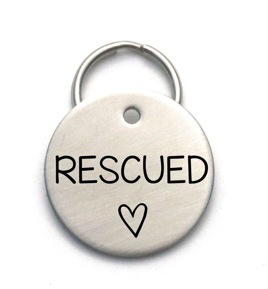 Personalized Dog Name Tag - Sturdy Metal Pet Tag - Rescued - Etsy