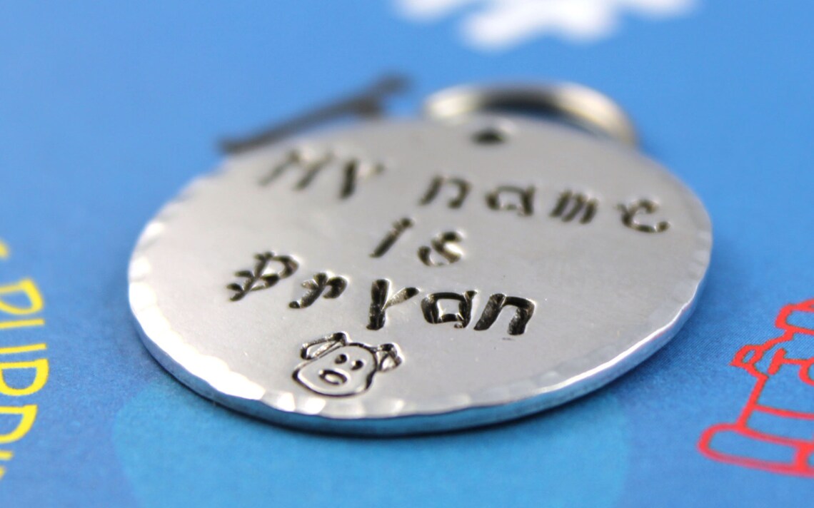 LARGE Dog Tag - Personalized Handstamped Pet Tag - Custom Aluminum Dog ...