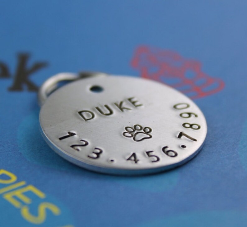 Simple Custom Dog Tag - Handstamped Pet Tag - Two Numbers Available - Etsy