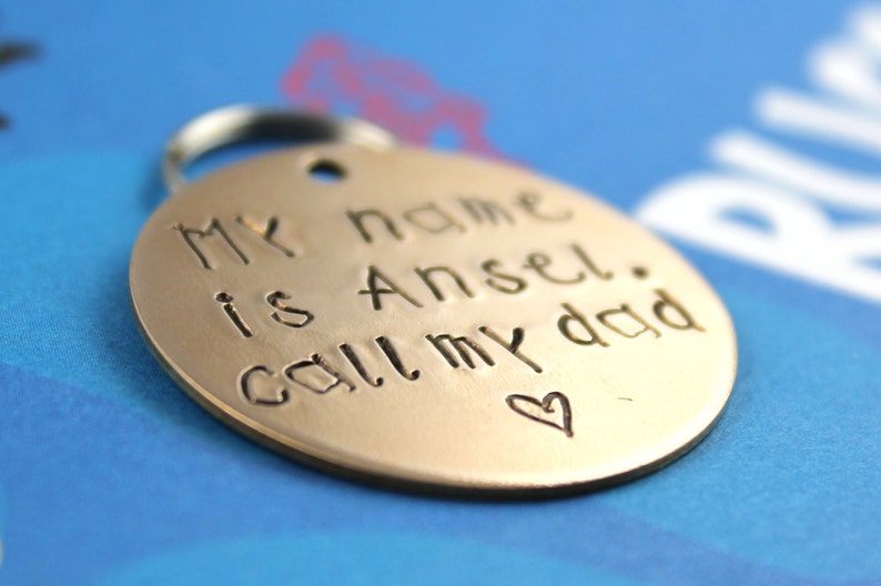 LARGE Dog Tag - Personalized Handstamped Pet Tag - Custom Bronze Dog ID ...