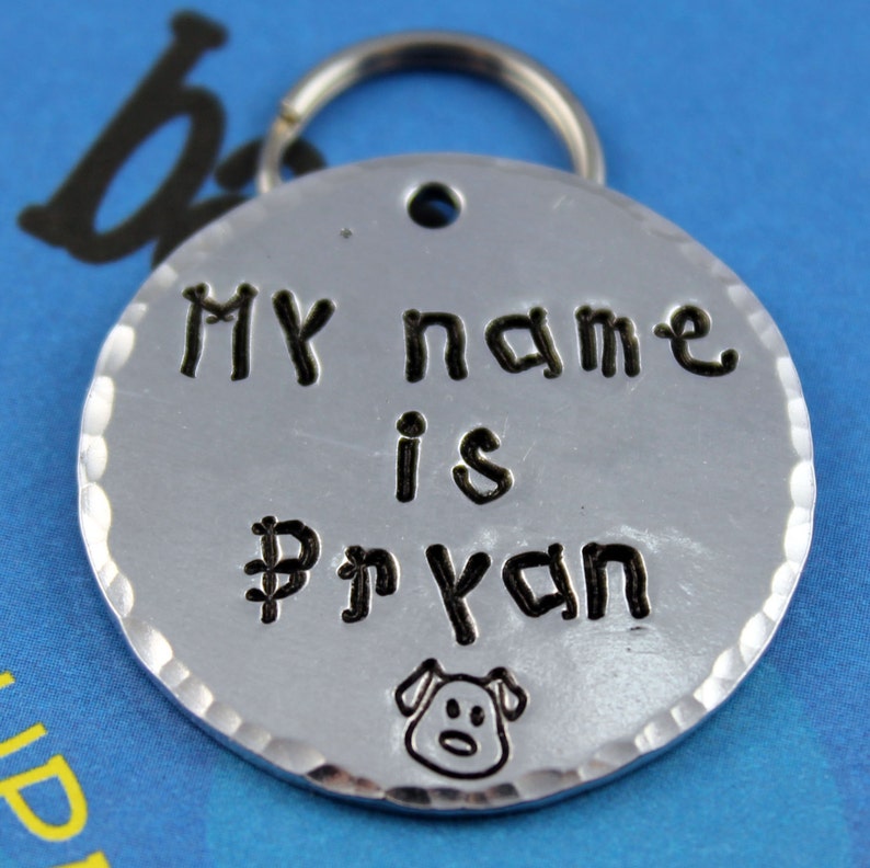 LARGE Dog Tag - Personalized Handstamped Pet Tag - Custom Aluminum Dog ...