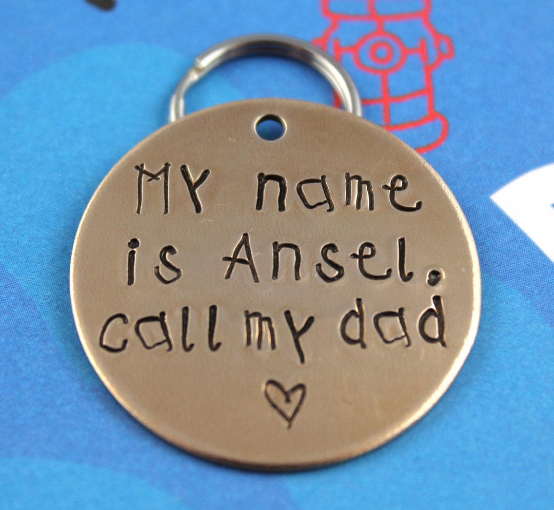 LARGE Dog Tag - Personalized Handstamped Pet Tag - Custom Bronze Dog ID ...