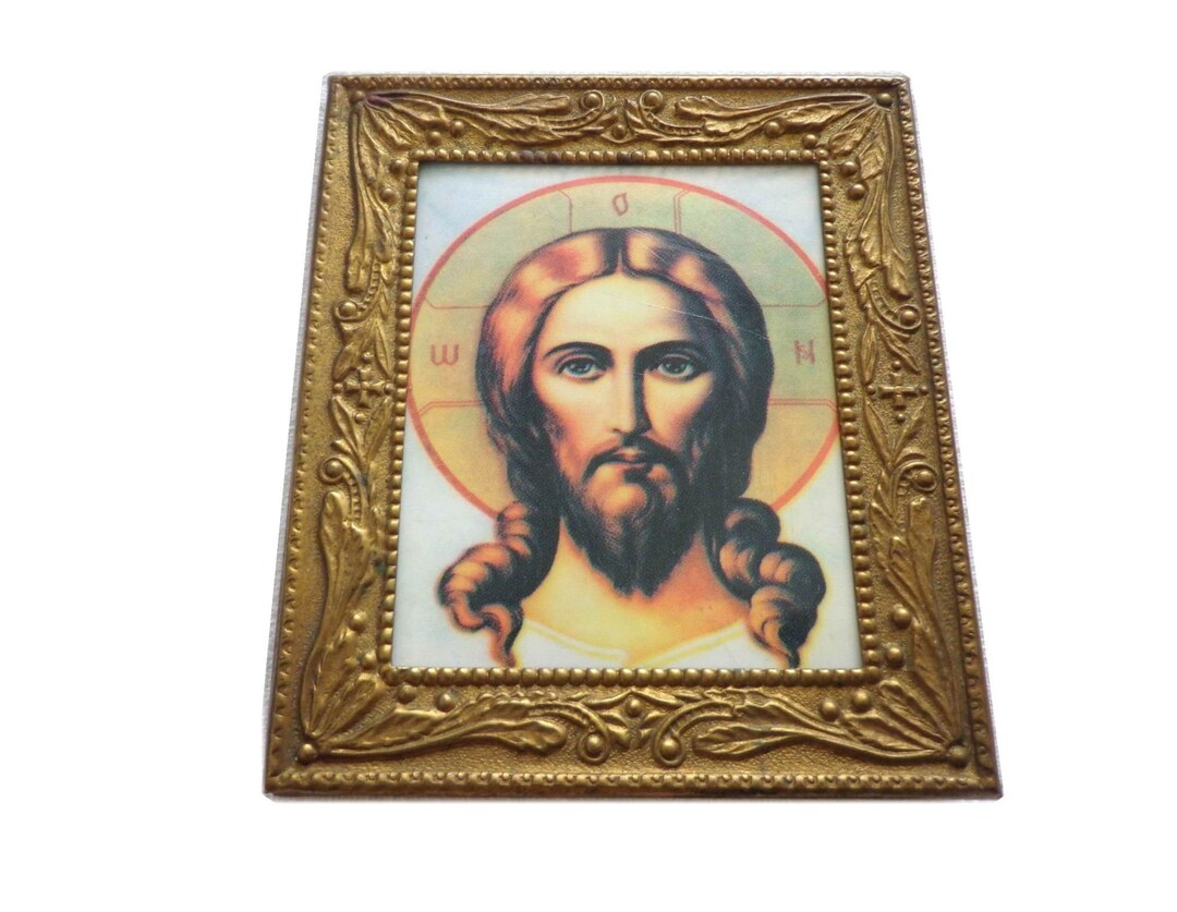 Vintage Brass Bronze Embossed Jesus Icon Frame. Icon of Jesus Christ ...