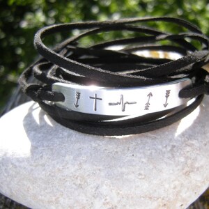 Christian Bracelet, Symbols, Wrap Faux Suede Cord Bracelet, Stamped Tag ...