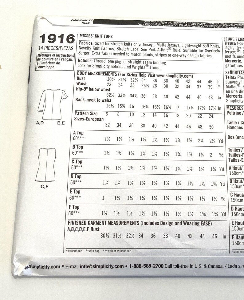 Misses Knit Tops Sewing Pattern - Simplicity 1916 - Size 16-24 Uncut - Etsy